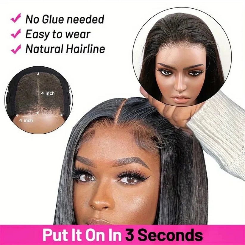 4 x 4 Pre-cut Lace closure Glue less, wear and go straight Brazilian H ...